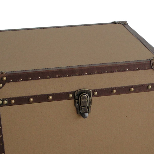 Fabric Upholstered Square Trunk with Nailhead Details, Brown, Set of 2 ...