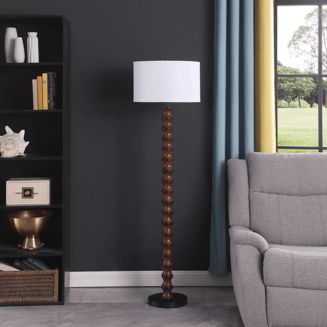 61" Dark Cherry Black Faux Wood Bubble Floor Lamp With White Drum Shade ...
