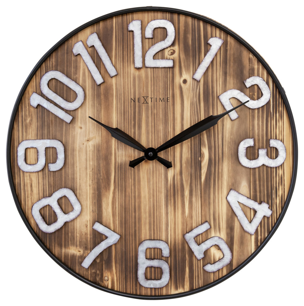 Aberdeen 20" Wooden Wall Clock With Metal Numbers - Farmhouse - Wall ...