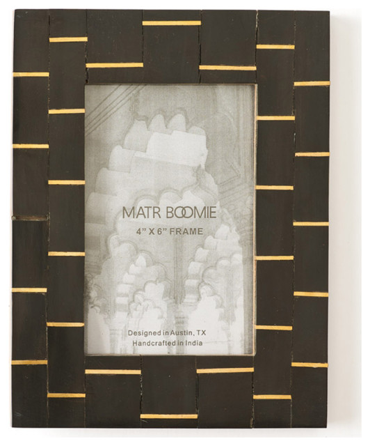 Andhera Dash 4"x6" Black Picture Frame Hand Carved Horn, Brass - Modern ...