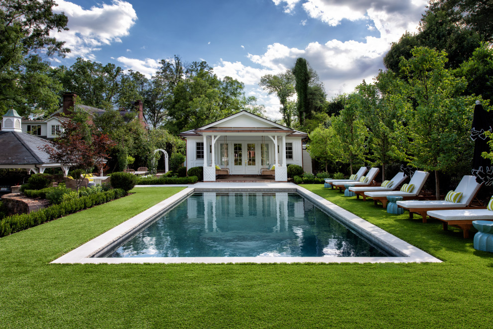 Modern Family Pool with Natural Turf on Three Sides in Greensboro, NC ...