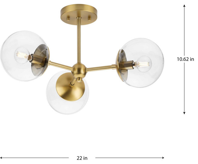 Atwell Collection Three-Light Brushed Bronze Mid-Century Modern Semi ...