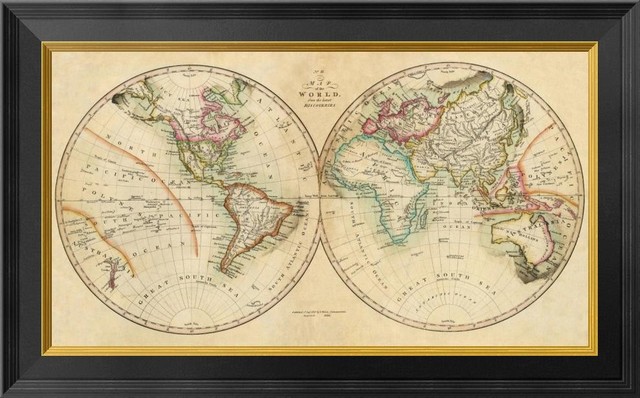 "Map of the World, 1820" Framed Canvas Giclee by John Melish, 26x16 ...