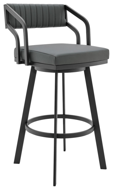 30" Timeless Slate Grey Faux Leather Silver Finish Swivel Counter Stool ...