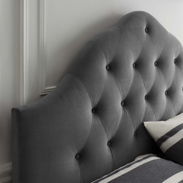 Contemporary Modern Full Size Tufted Headboard, Velvet Fabric, Grey ...