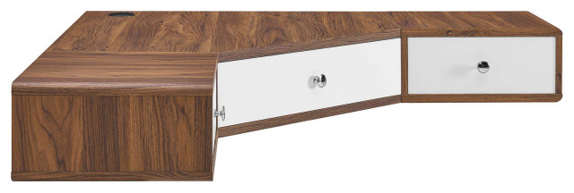 Transmit 47" Wall Mount Corner Walnut Office Desk, Walnut White ...