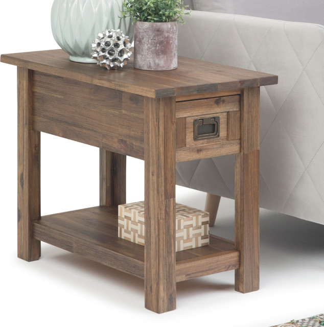 14" Wide Rectangle Rustic Narrow Side Table In Rustic Natural Aged ...