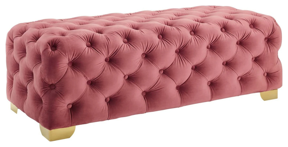 Hester Dusty Rose Button Tufted Performance Velvet Bench - Contemporary ...