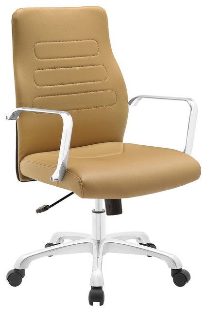 Modern Contemporary Aluminum Office Chair, Brown Faux Leather ...