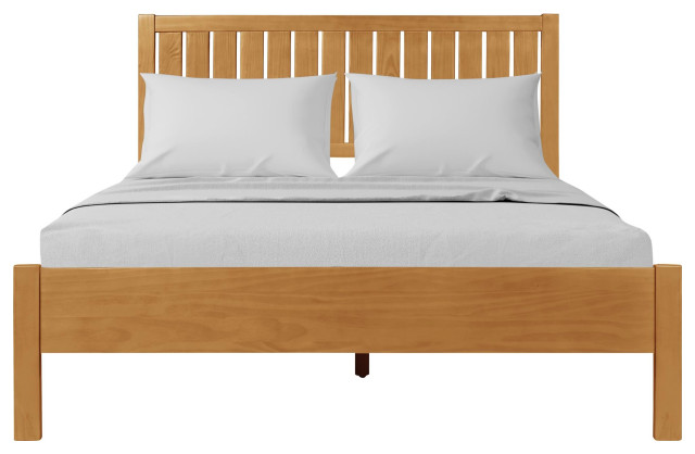 Graham Wooden Platform Bed, Oak With 2 Nightstands - Transitional ...