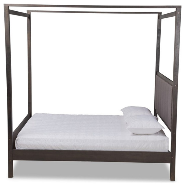 Bowery Hill Gray and Oak Finished Wood King Platform Canopy Bed ...