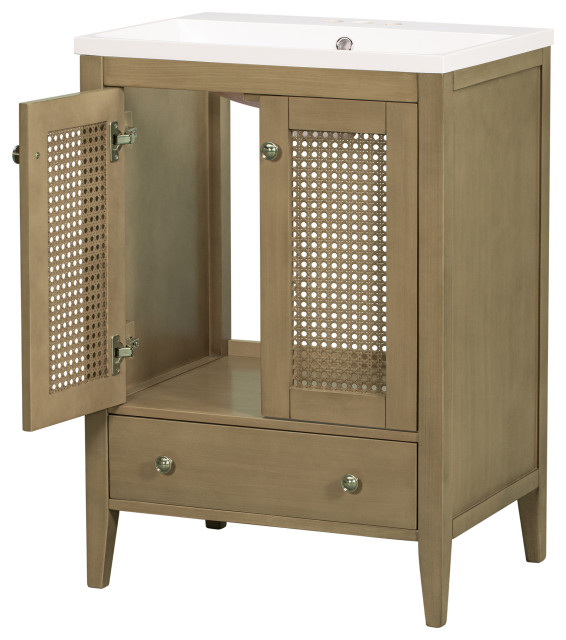 MDF Freestanding Bathroom Vanity Set with Drawer,Doors and Integrated ...