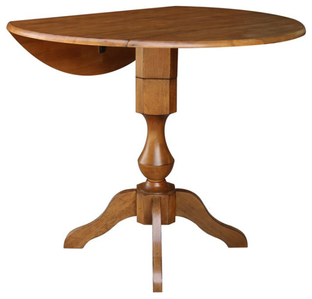 Traditional Dining Table, Rounded Wooden Top With Drop Down Leaves ...
