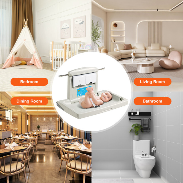 VEVOR Wall-Mounted Baby Changing Station Horizontal Foldable Diaper ...