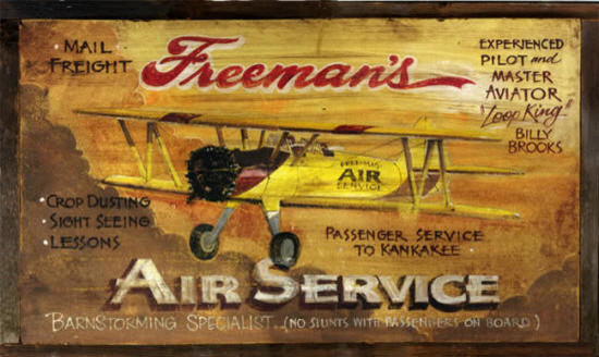 Vintage Aviation Signs Freeman's Air Service Biplane Rustic Sign ...
