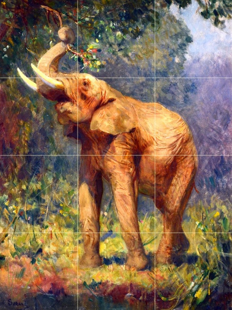 Tile Mural Elephant Tree Wild Animals, 4.25" Ceramic, Matte ...