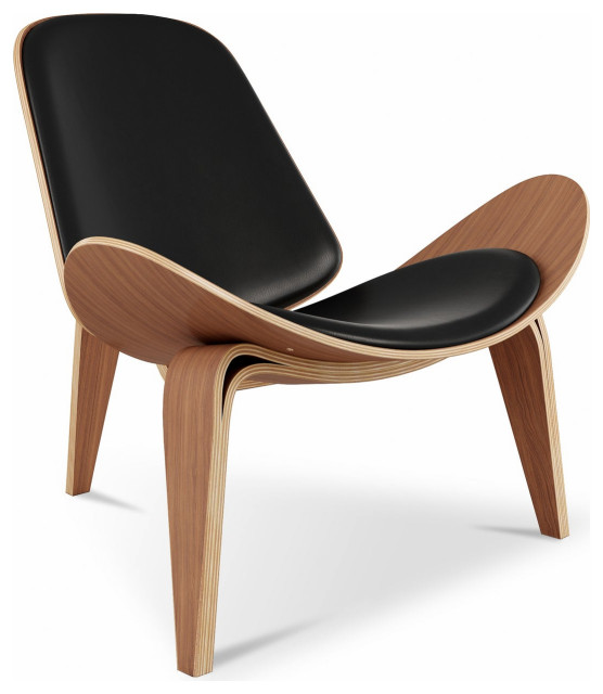 Shell Chair, Black Real Leather - Modern - Armchairs And Accent Chairs ...