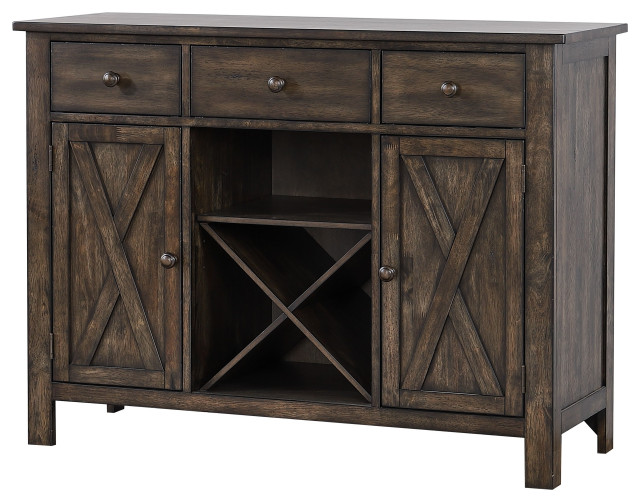 Itta Brown Wood Buffet Server With Wine Storage - Farmhouse - Buffets ...