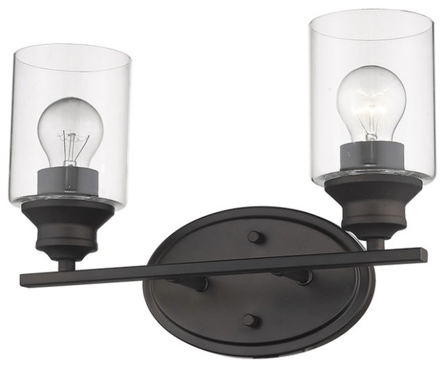 Two Light Bronze Wall Light with Clear Glass Shade - Transitional ...