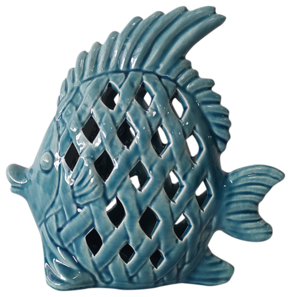 Ceramic 11" Cut-Out Fish, Blue, 11x5x11 inches - Beach Style ...