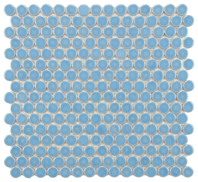 Penny Porcelain Mosaic Floor and Wall Tile, Light Blue, Sample ...