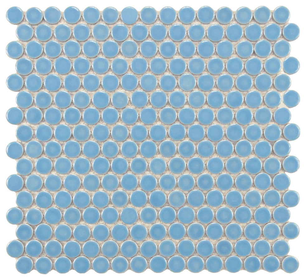 Penny Porcelain Mosaic Floor and Wall Tile, Light Blue, Sample ...