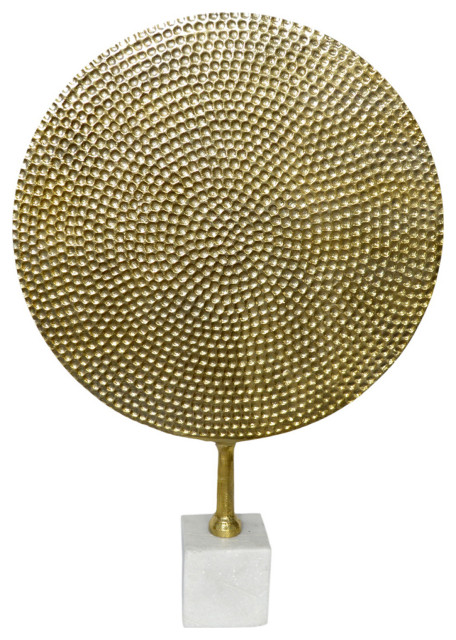 Plutus Brands Metal Round Sculpture With Marble, Gold Metal ...