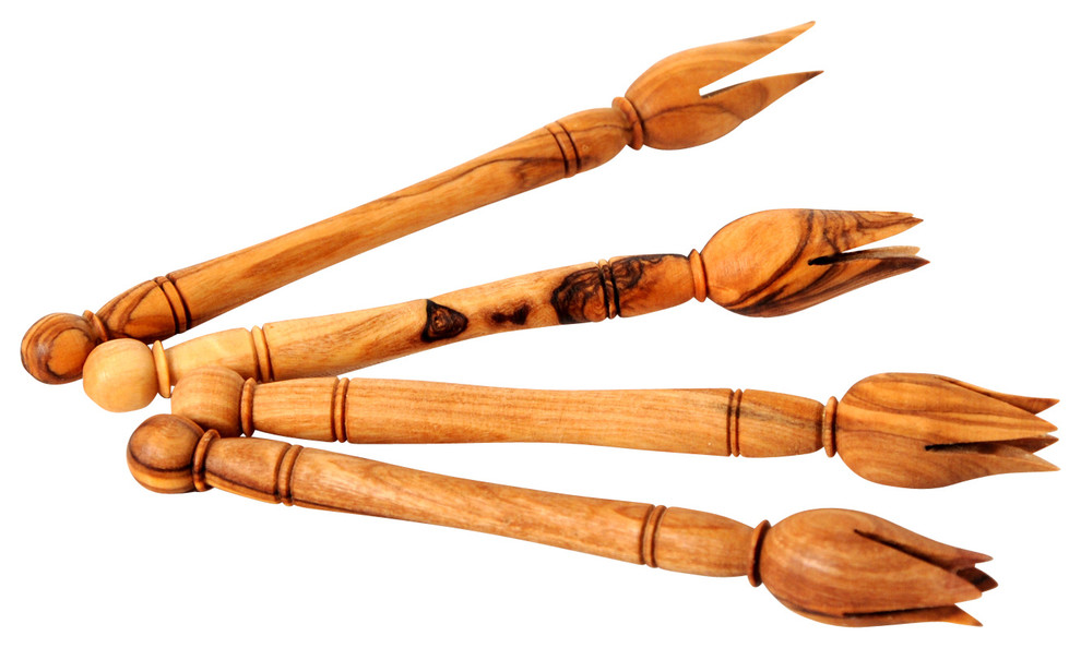 Handmade Olive Wood Olive Picks, Set of 4 - Contemporary - Cocktail ...