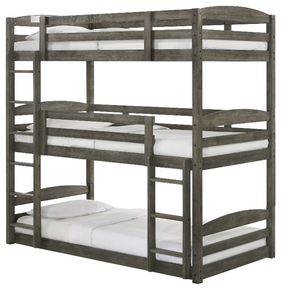 Picket House Furnishings Wyatt Wood Triple Twin Bunk in Gray Wire ...