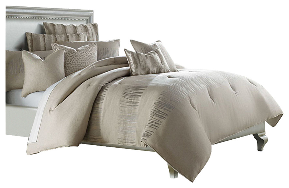 AICO Michael Amini Captiva 9-Piece Queen Comforter Set, Neutral, Queen ...
