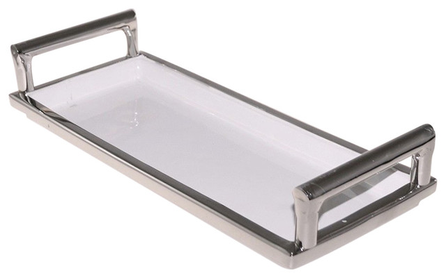 Elegance Ceramic Rectangular Tray With Plain Handles - Contemporary ...