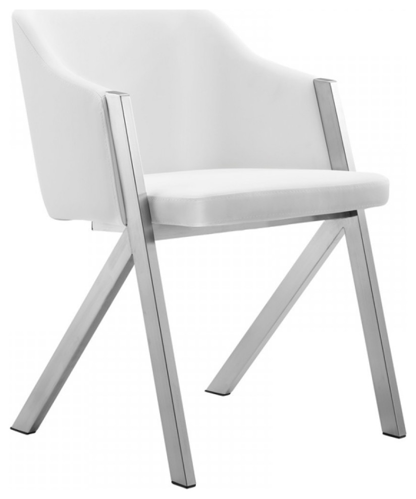 Set of Two White Faux Leather Modern Dining Chairs - Contemporary ...