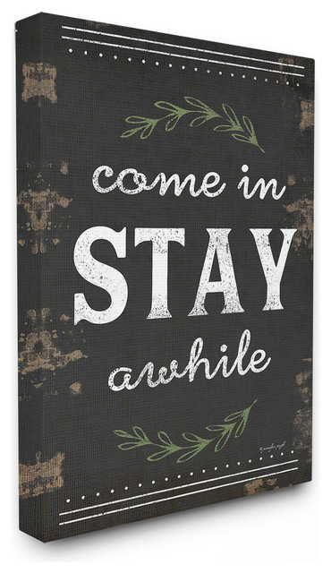 "Come Stay Awhile Rosemary Typography Distressed Black", 30 x 40 ...