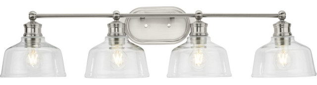 Singleton 4-Light 36" Brushed Nickel Farmhouse Vanity Light, Clear ...