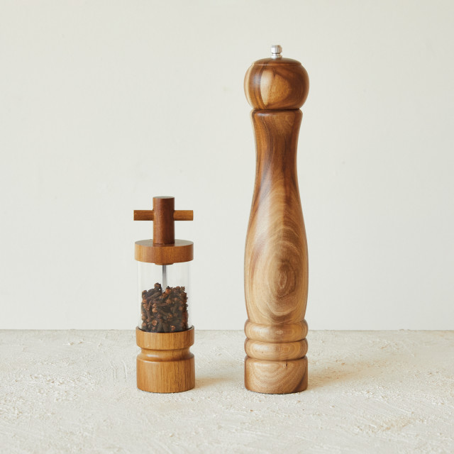 Acacia Wood Salt and Pepper Mill, Natural - Traditional - Salt And ...