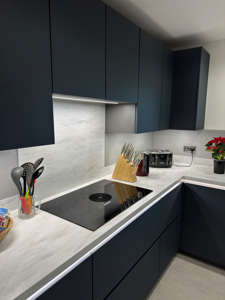 Fjord Blue kitchen with Corian Arrowroot worktops - Contemporary ...