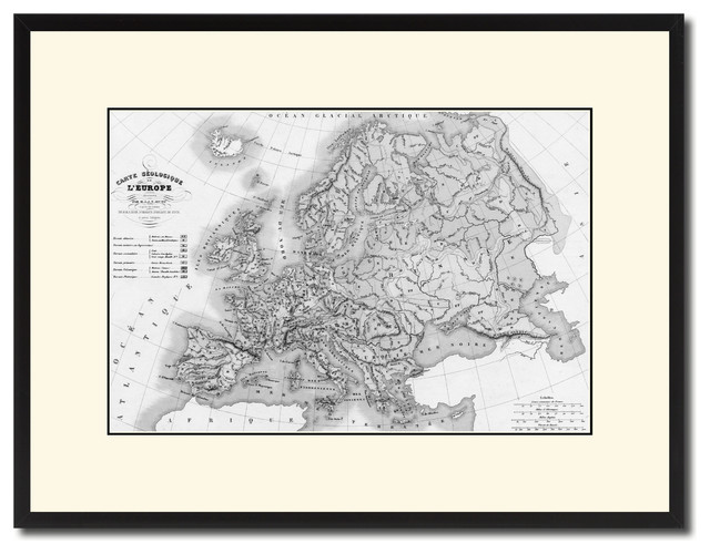 Europe Geological Vintage B&W Map Canvas Print, 16"x21" - Contemporary ...