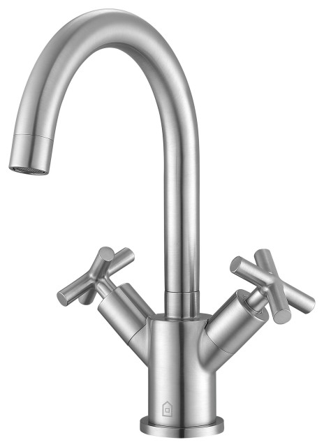 Ancona Ava Single Hole Cross Handle Bathroom Faucet, Brushed Nickel ...