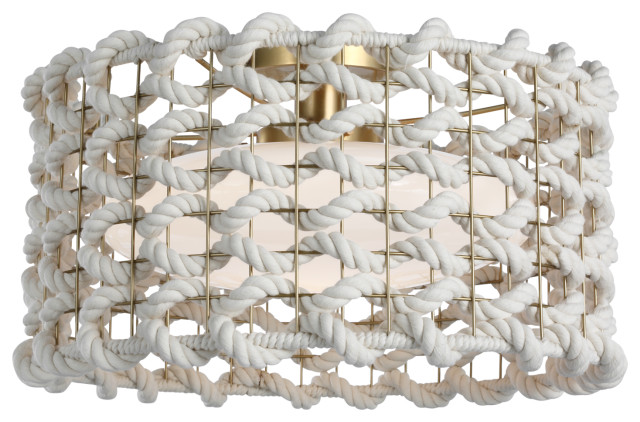 Catania 17" Flush Mount in Polished Nickel with Cream Braided Rope ...