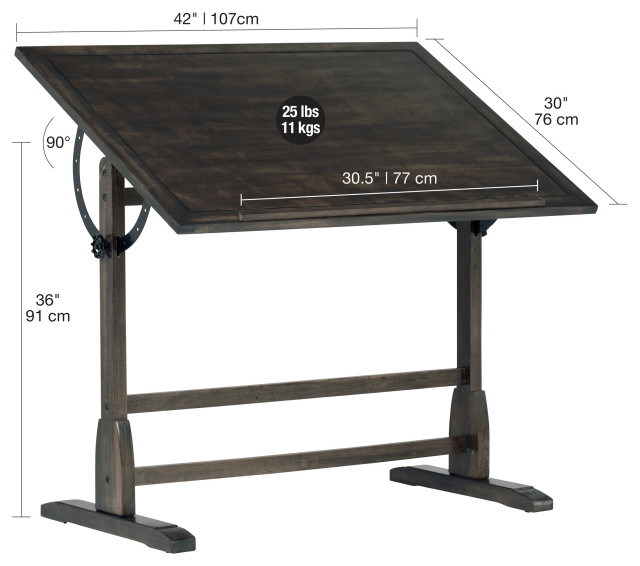 SD Studio Designs Vintage Wood Drafting Table - Distressed Black ...