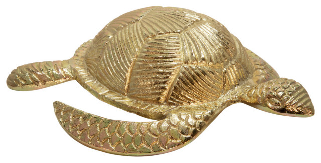 Metal 11.5" Turtle, Gold - Beach Style - Decorative Objects And ...