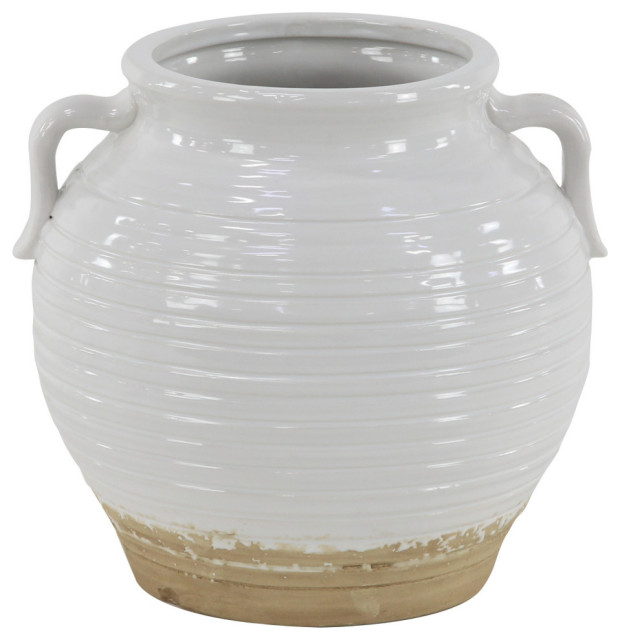 Vintage White Ceramic Planter 43259 - Farmhouse - Outdoor Pots And ...
