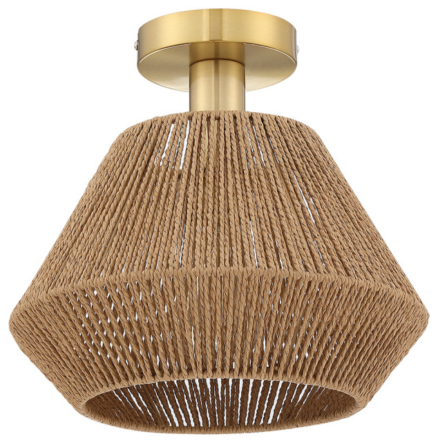 12" W 1-Light Bohemian Woven Rope Semi-Flush Mount Ceiling Light ...