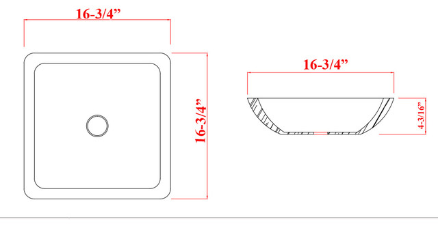 16-3/4" Stone Resin Solid Surface Square Slope Shape Bathroom Vanity ...