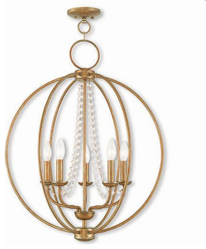 Transitional Five Light Chandelier-Antique Gold Leaf Finish ...