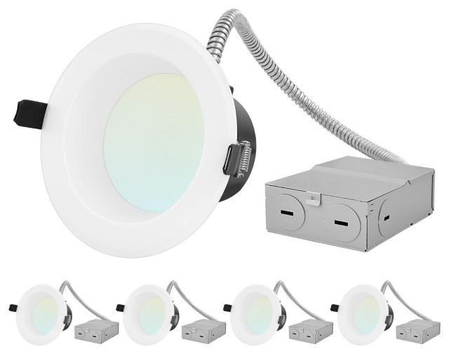 Luxrite 4" LED Recessed Light J-Box 12W 4 Color Selectable 4 Pack ...
