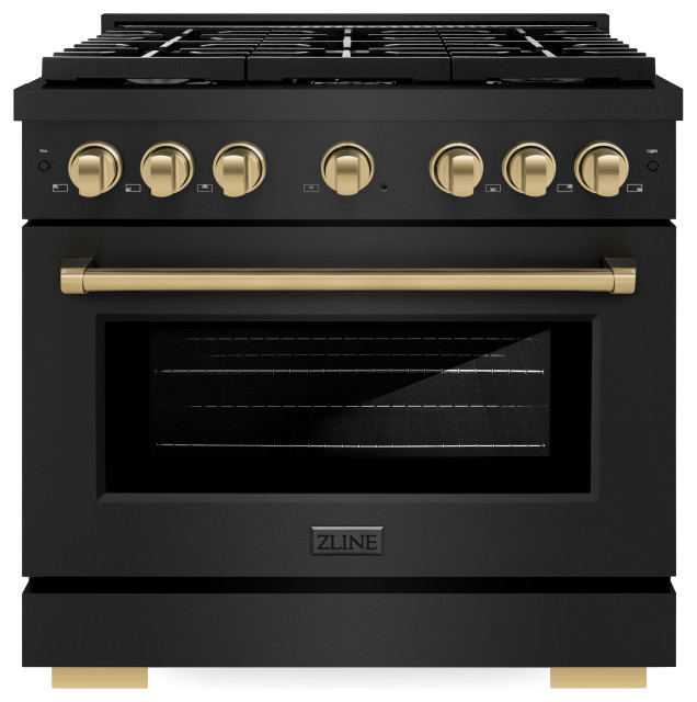 ZLINE 36" Gas Range, Black Stainless With Champagne Bronze SGRBZ-36-CB ...