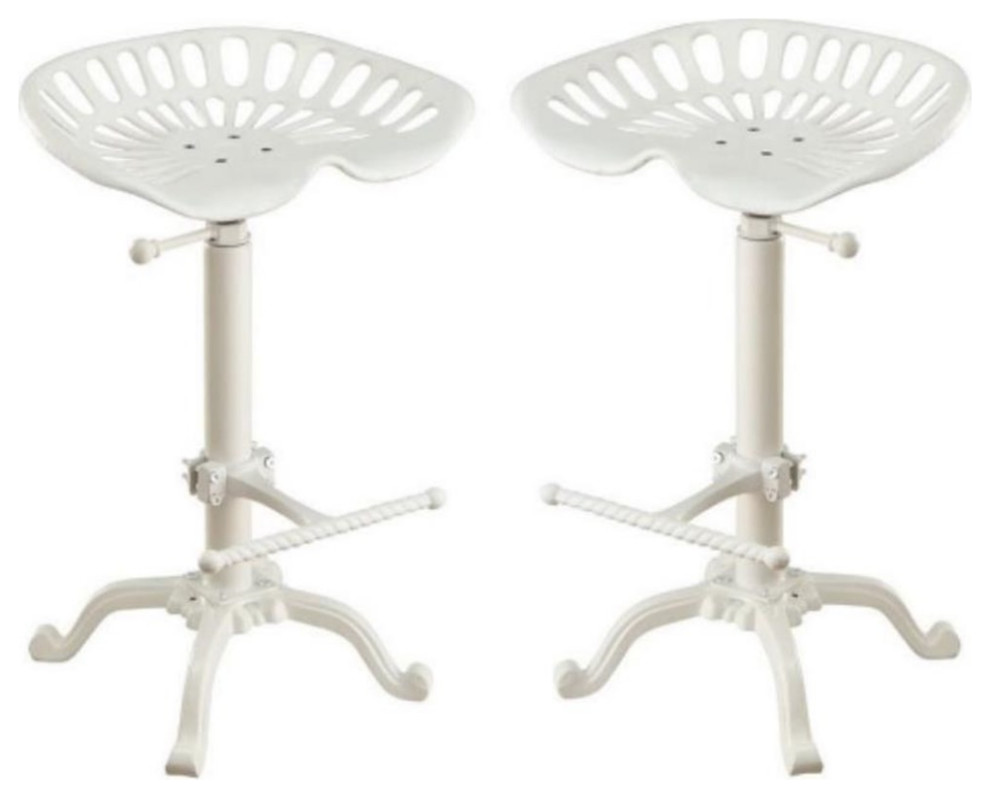 Home Square Vintage Farmhouse 18.75" Metal Stool in White - Set of 2 ...