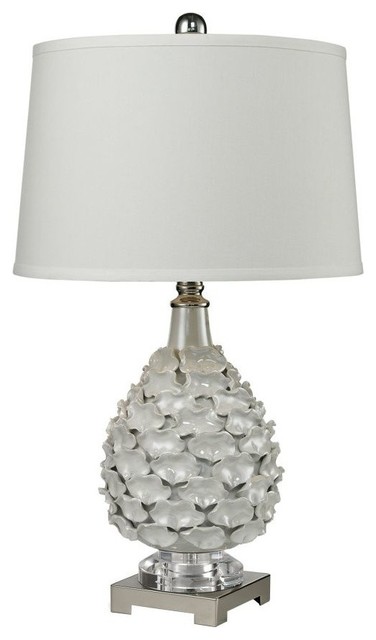 Pearlescent White Hand Formed Ceramic Foliage Table Lamp - Contemporary ...