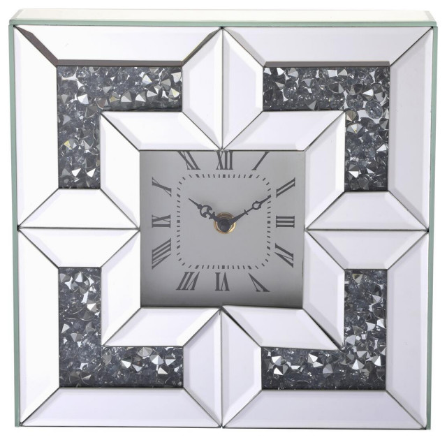 10" Square Crystal Wall Clock Silver Royal Cut Crystal - Contemporary ...